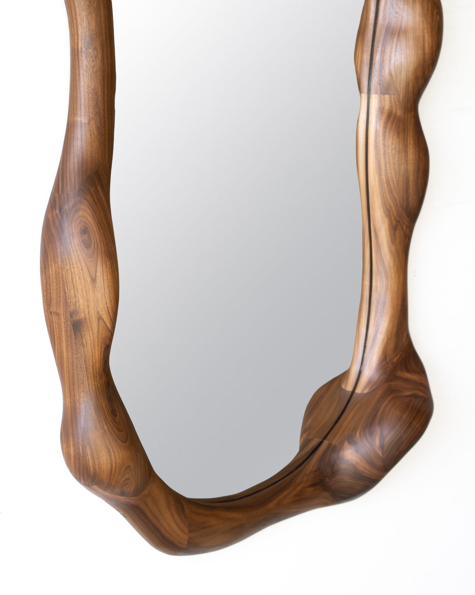Big Wavy Mirror In Walnut Wood by Alexander Knysch Studio | ADORNO DESIGN