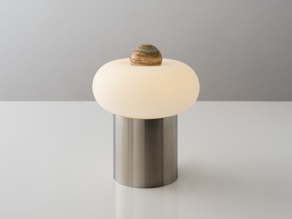 Capsula 01 – Mouthblown Glass, Stainless Steel & Onyx Table Lamp by ...